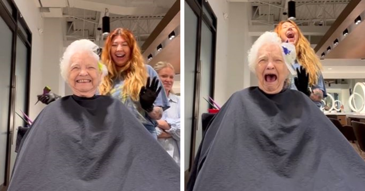 Grandma can’t control her laughter as hair is dyed rainbow colors like ...